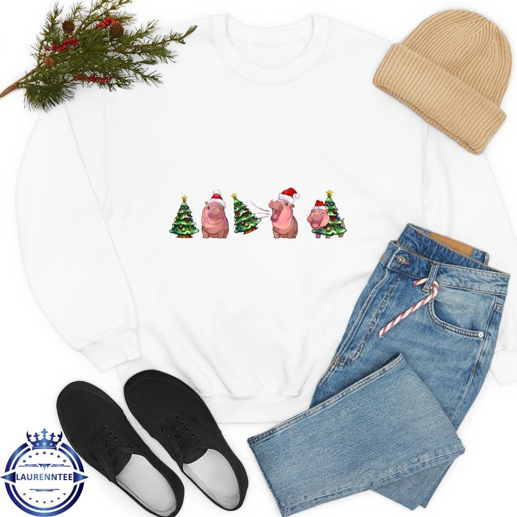 Comfort colors moo deng santa hat Christmas tree memes sweater, hoodie ...